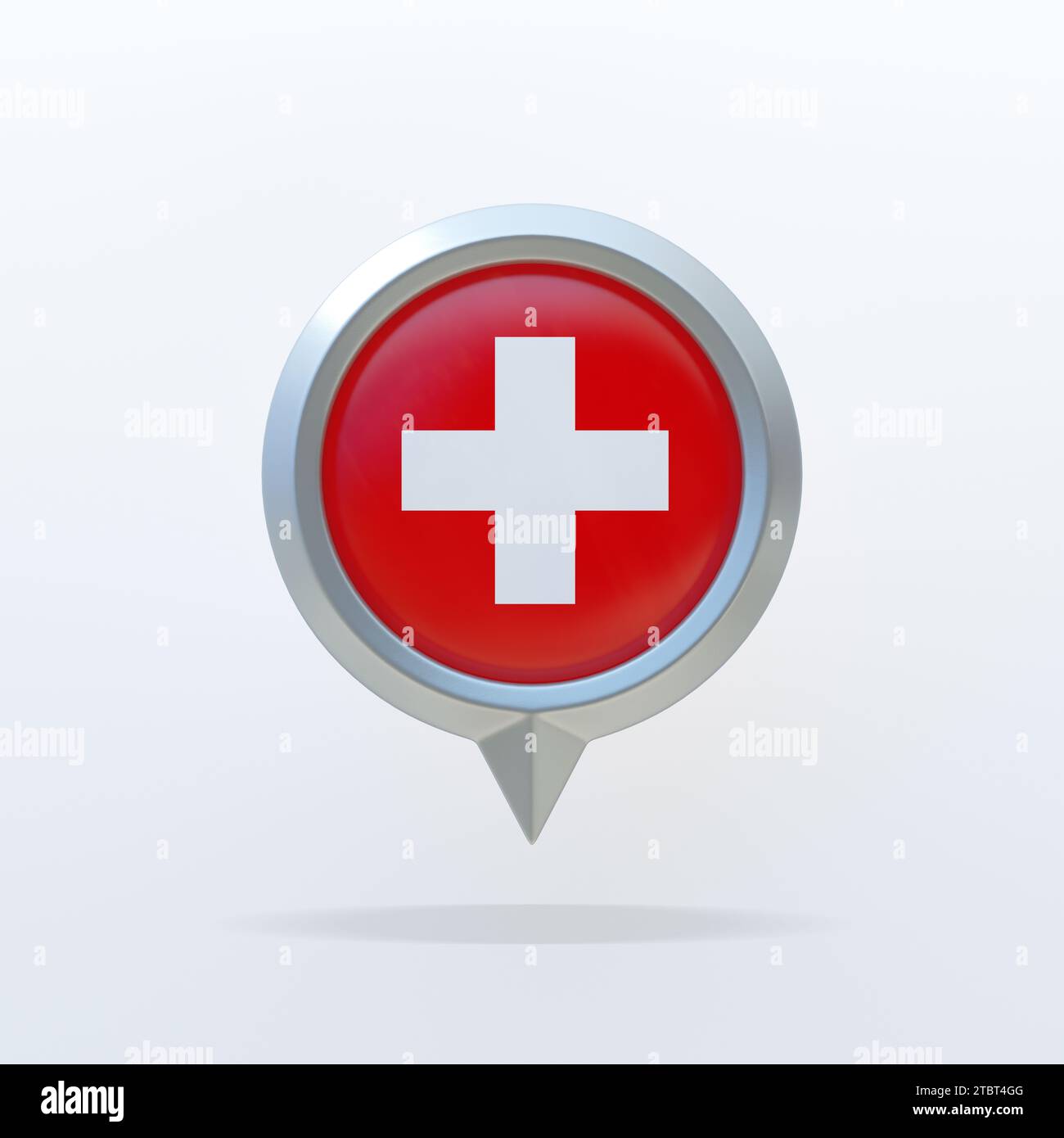 Metal icon of the national flag of Switzerland with a location ...