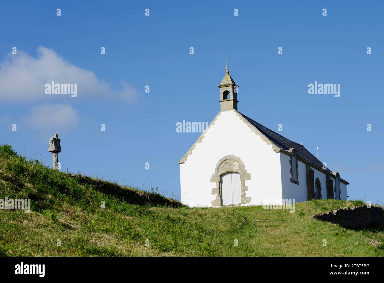 Tumulus St. Michel with chapel, Carnac, Morbihan department, Brittany ...