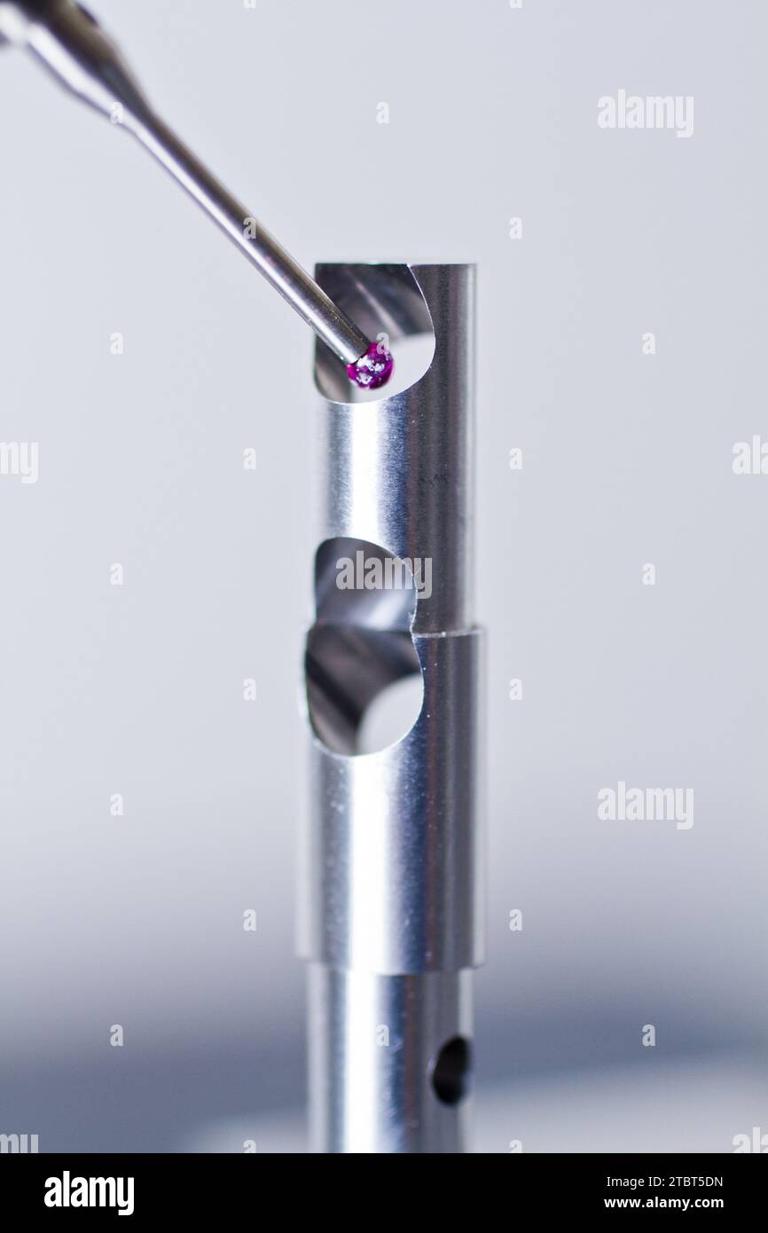 Close-up of Metrology CMM Probe Inspecting Metal Part for Minute Flaws ...