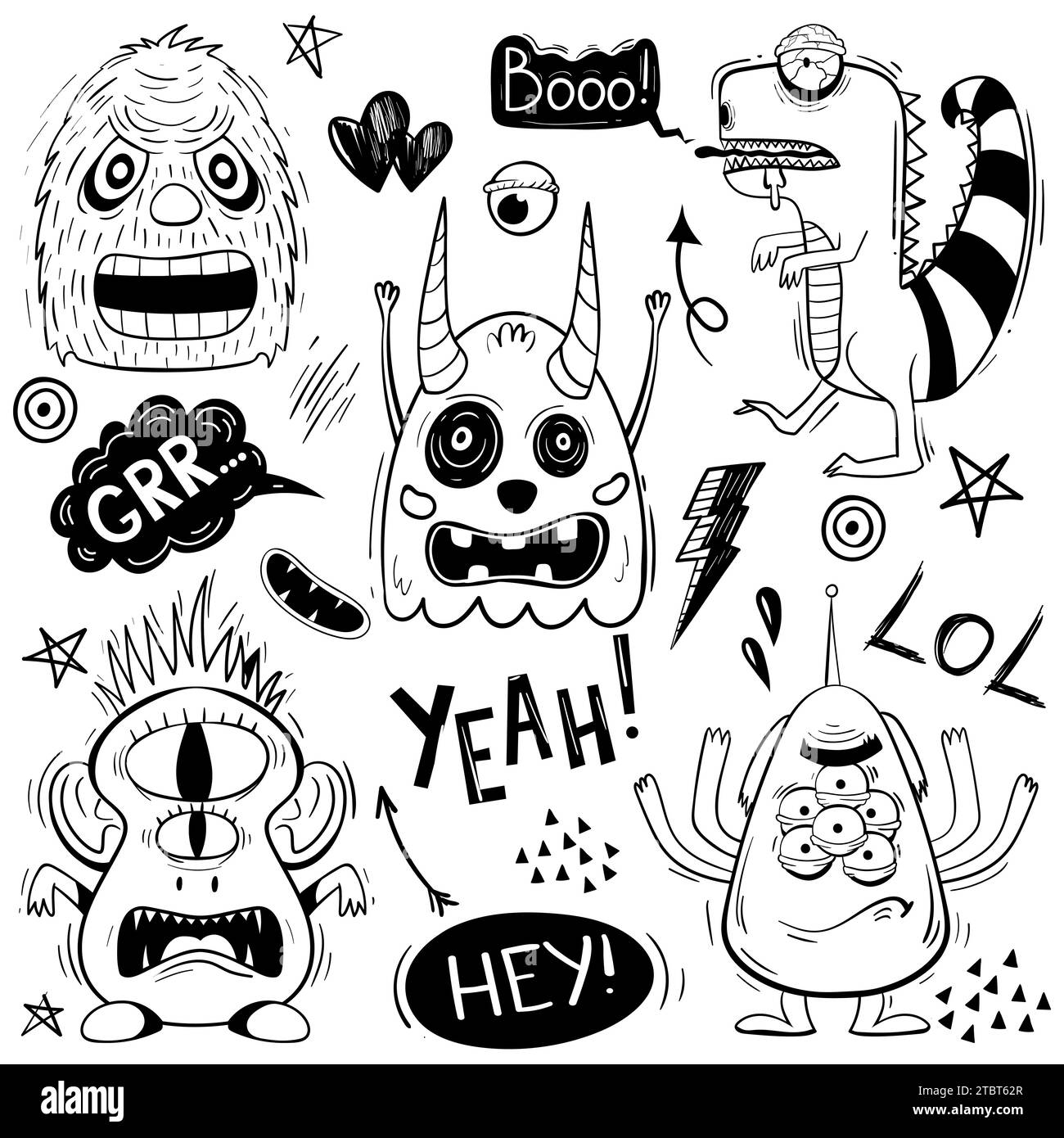 Cute monsters set Black and White Stock Photos & Images - Alamy