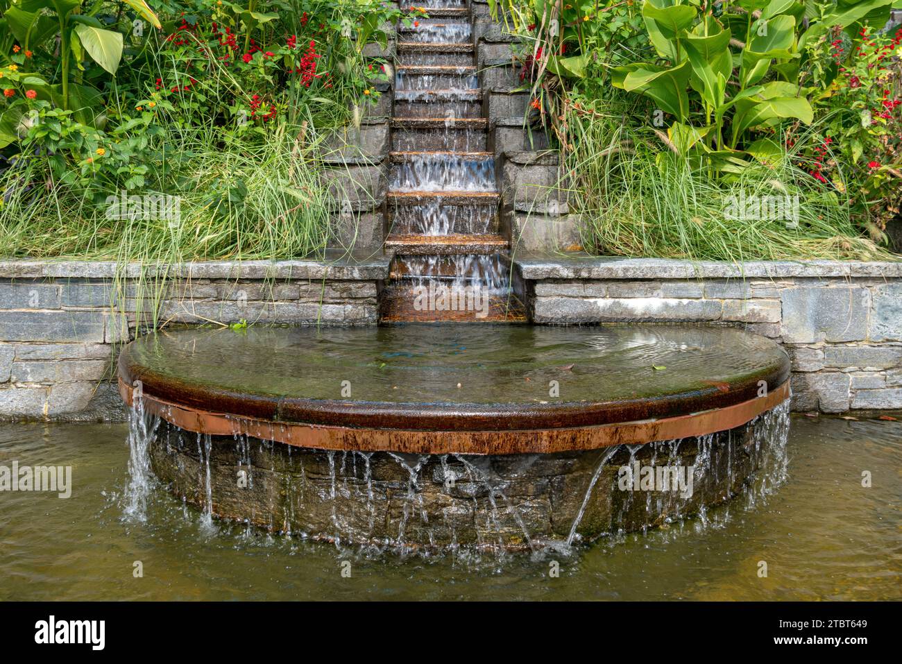 Water stairs in the park on the island of Mainau, Lake Constance, Baden ...
