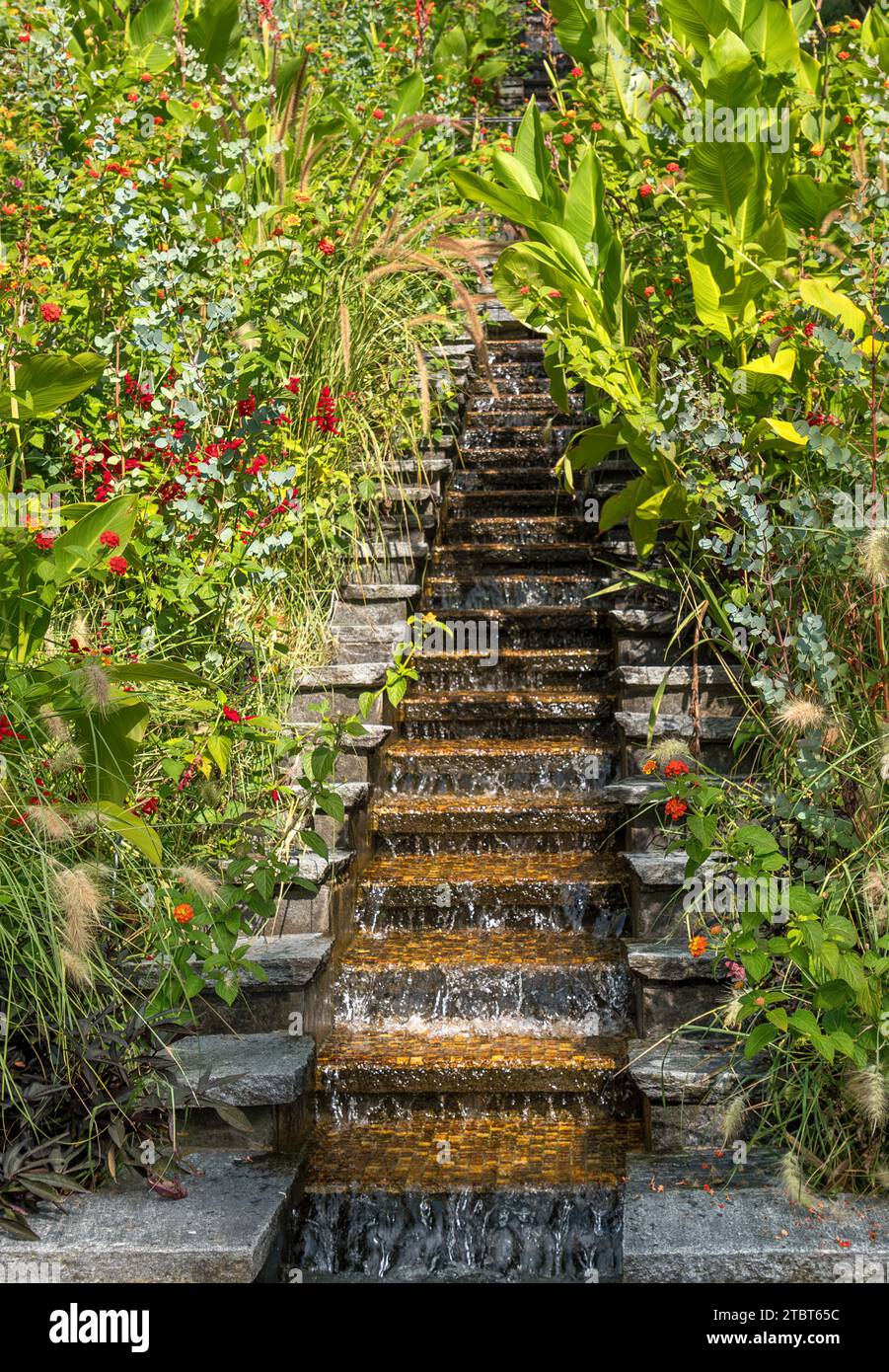 Water stairs in the park on the island of Mainau, Lake Constance, Baden ...