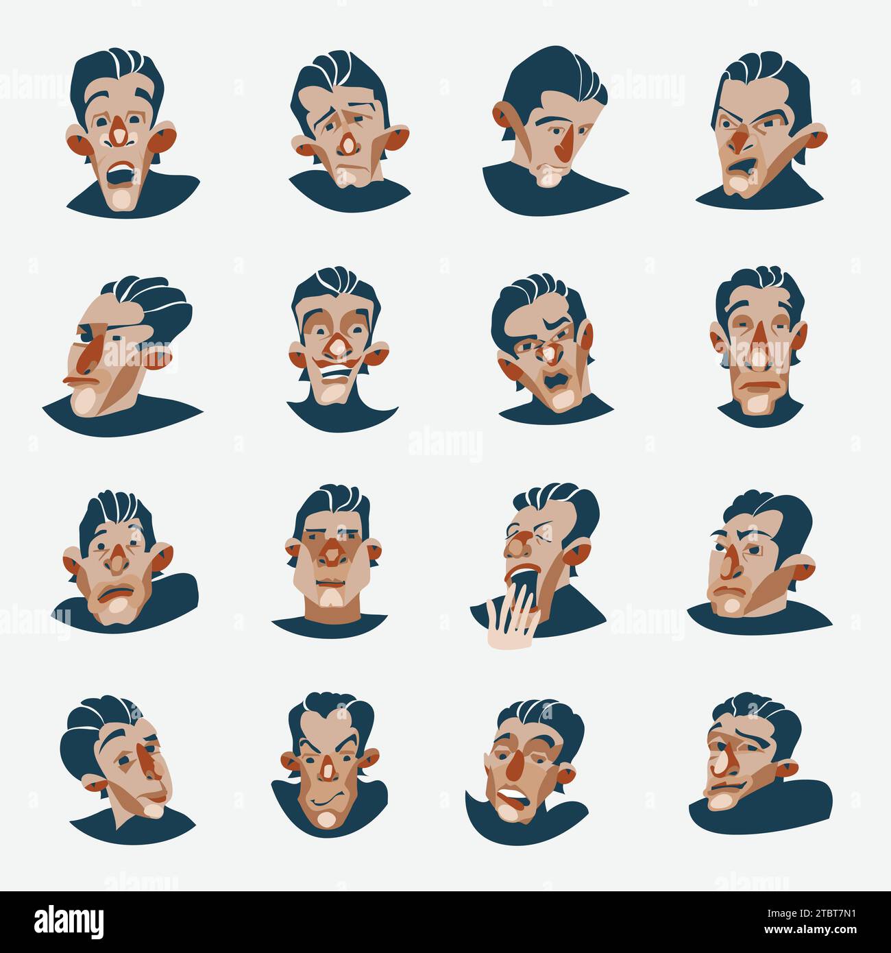 Hand drawn faces with various emotions vector set. Flat editable ...