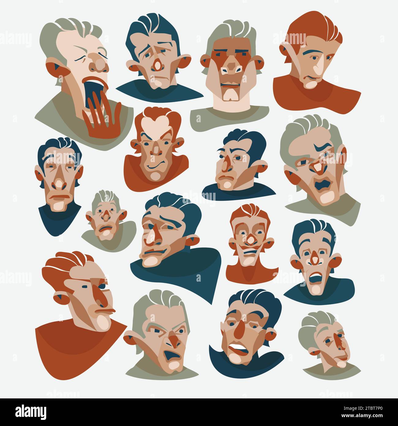 Hand drawn faces with various emotions vector set. Flat editable ...