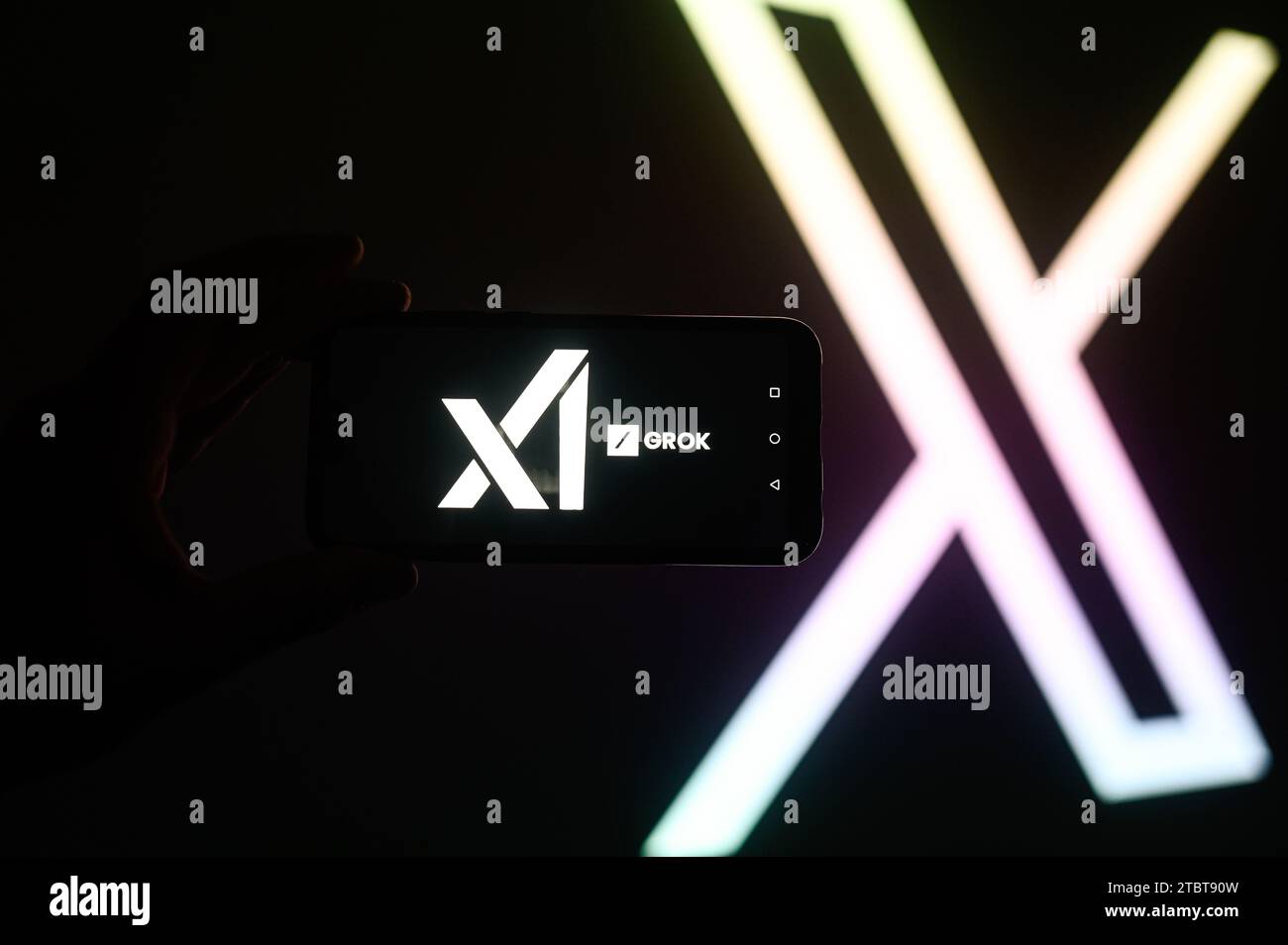 Poland. 8th Dec, 2023. In this photo illustration a Xai Grok logo is ...