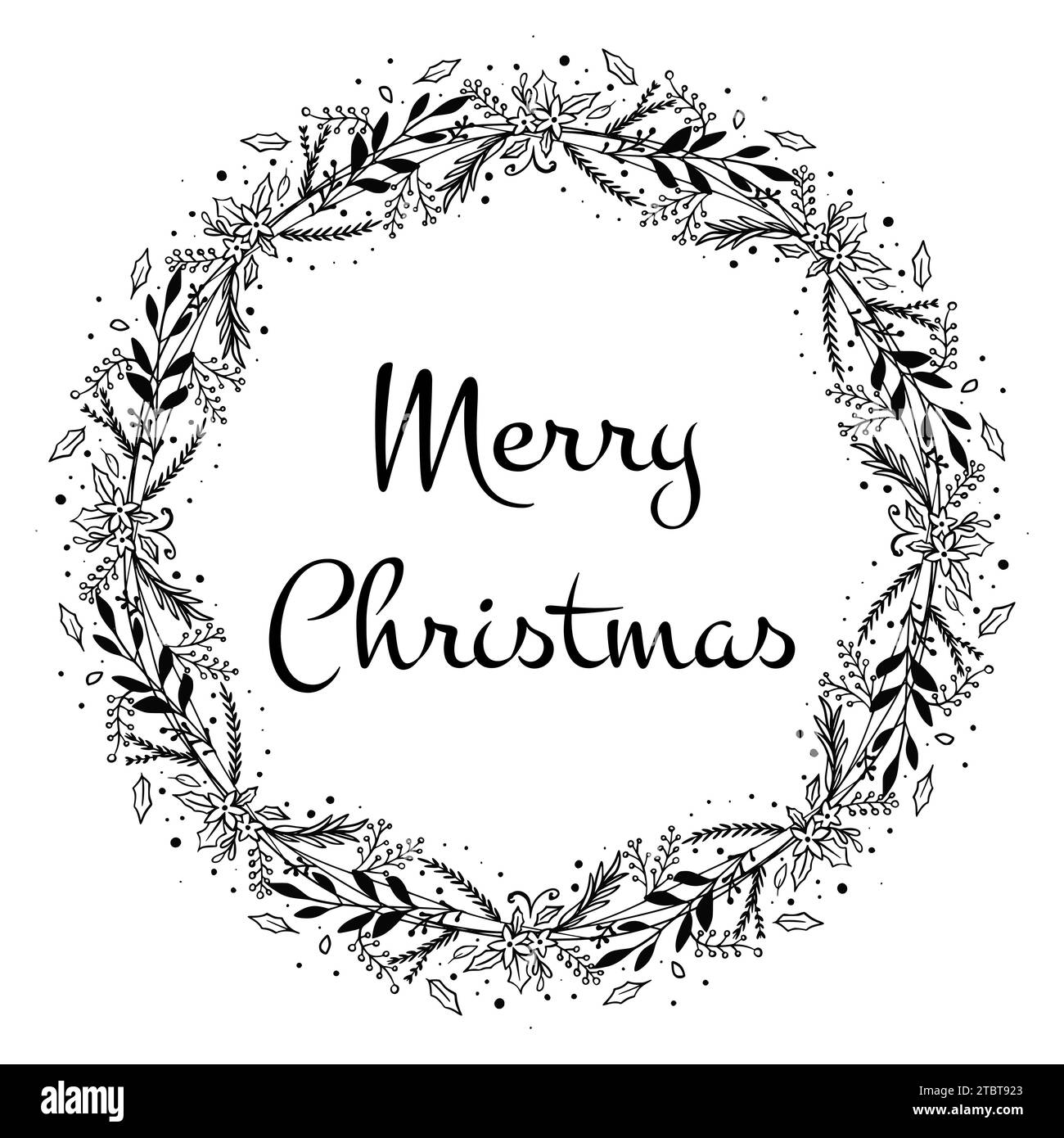 Vintage engraving Christmas wreath illustration. Hand drawn Stock ...