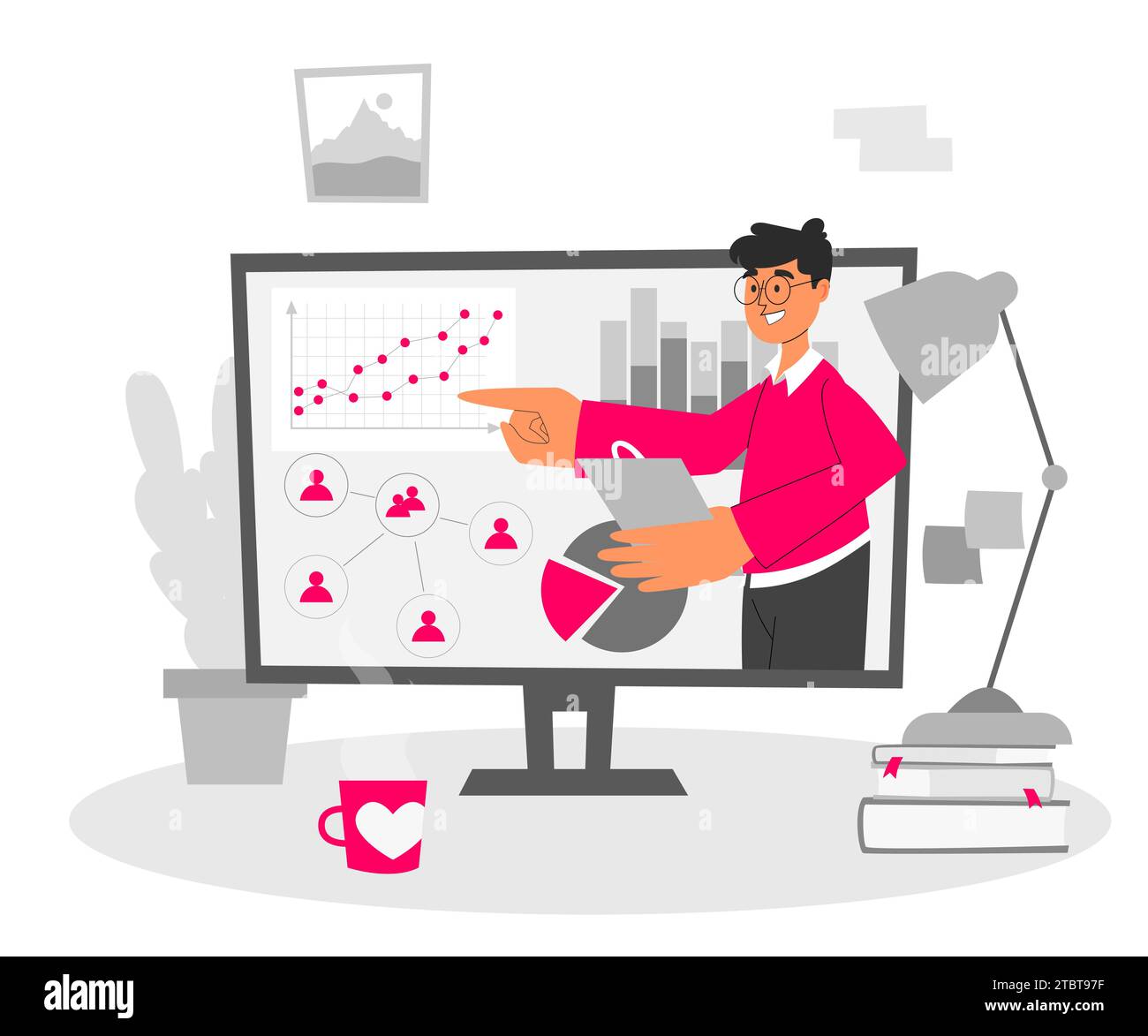 Online learning concept. Desktop with computer and teaching materials ...