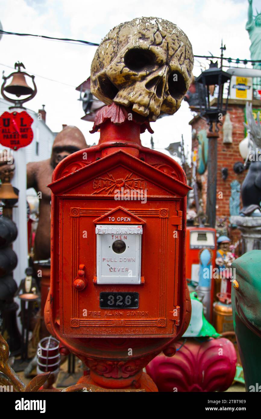 Vintage Fire Alarm Box with Skull in Eclectic Outdoor Setting Stock ...