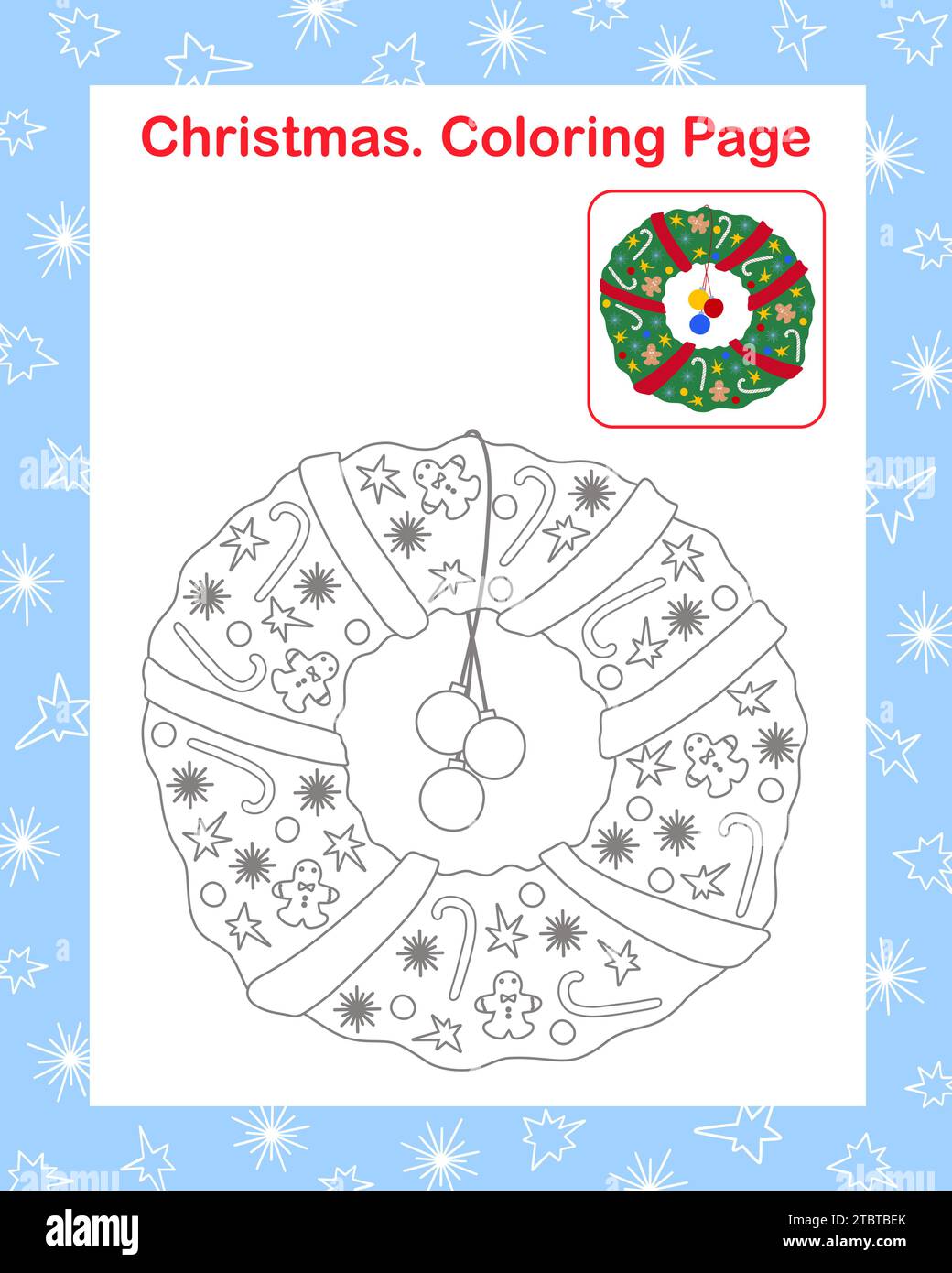 Holiday wreath simple outline cartoon coloring page vector illustration ...