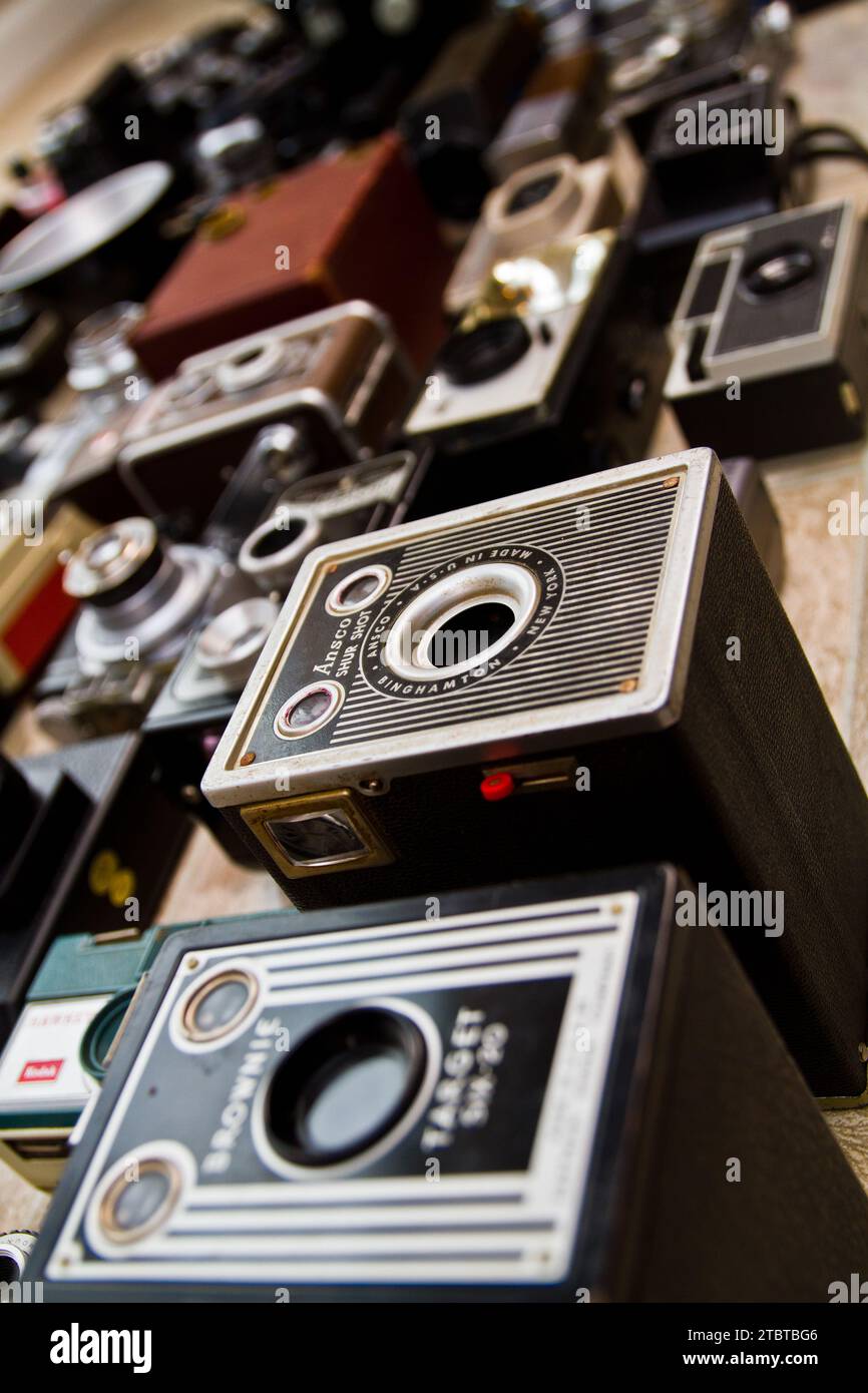 Vintage Box Camera in Collectors Display with Blurred Antique ...