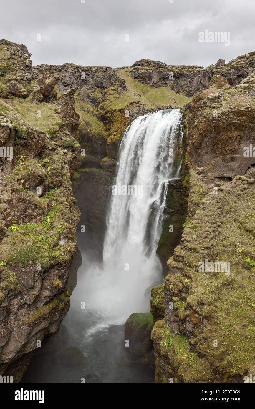 Waterfall on Laugavegur trek in Iceland. Dramatic Icelandic landscape ...