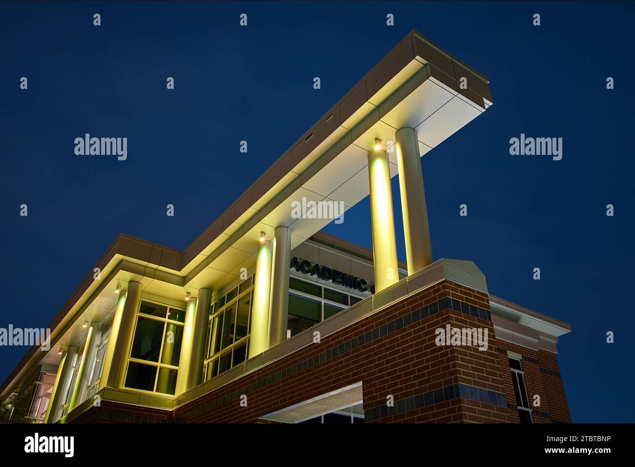 Twilight Glow on Modern Academic Building Facade in Fort Wayne Stock ...