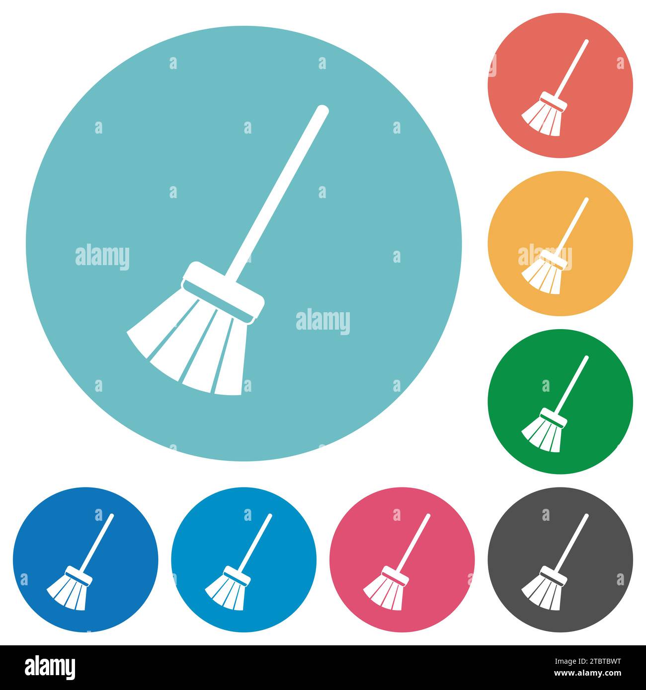 Old broom flat white icons on round color backgrounds Stock Vector ...