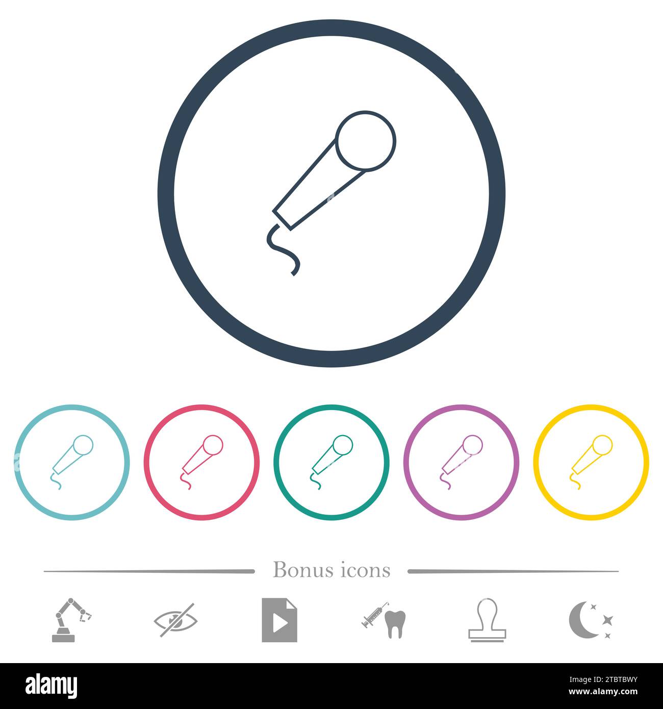 Microphone With Wire Outline Flat Color Icons In Round Outlines 6 Bonus Icons Included Stock