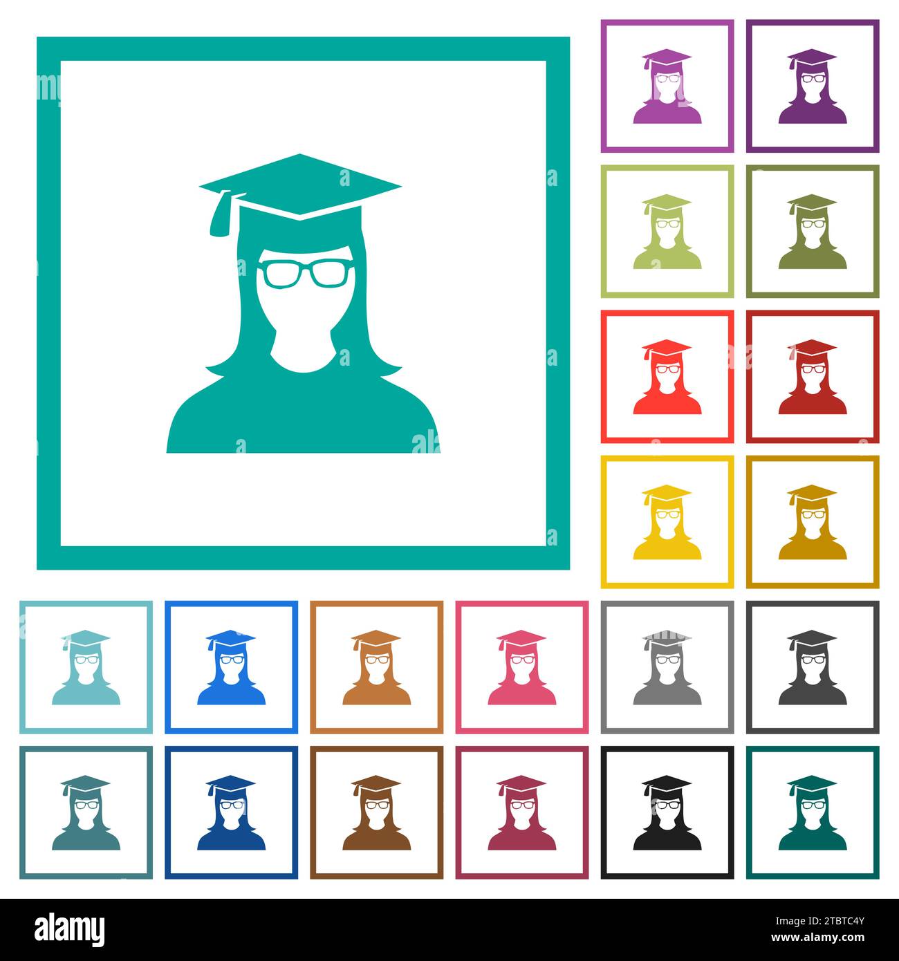 Graduate female avatar flat color icons with quadrant frames on white ...