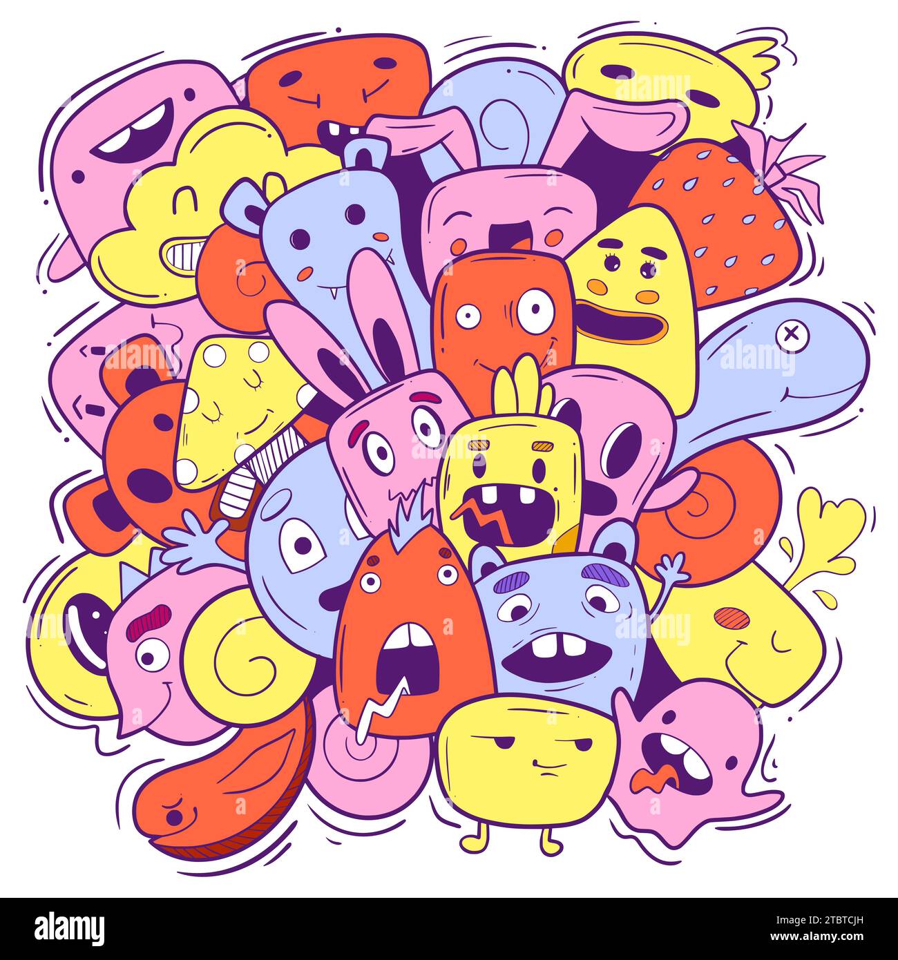 cute funny doodle characters, monsters for kids Stock Vector Image ...