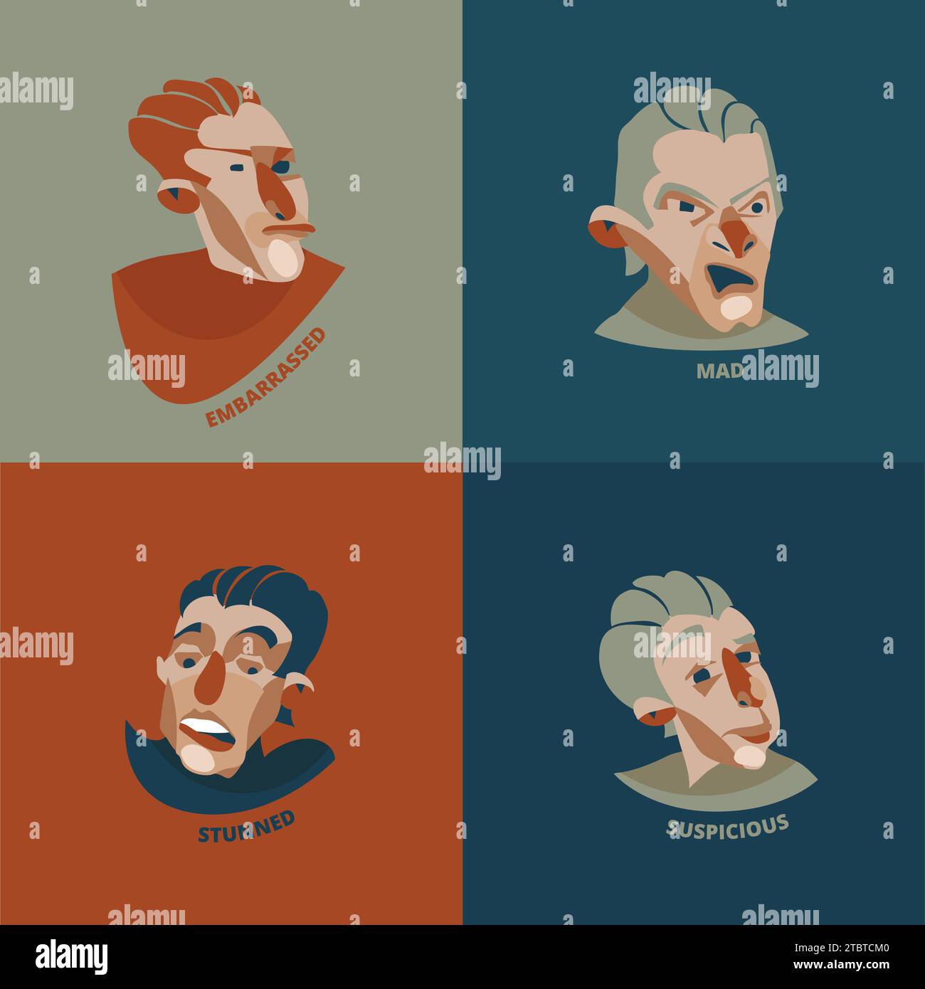 Hand drawn faces with various emotions vector set. Flat editable ...