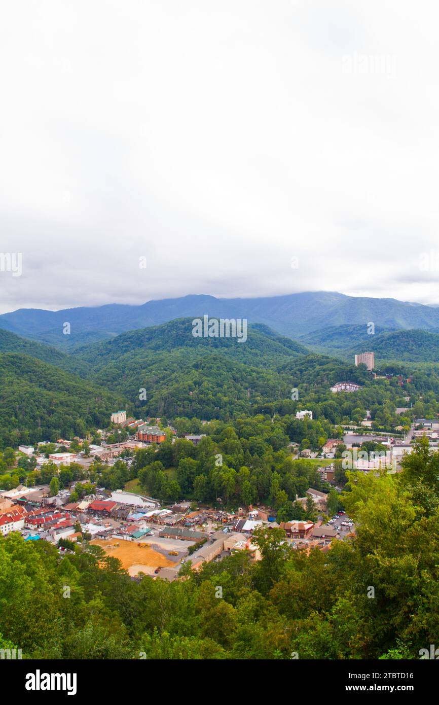 Overhead View of Tranquil Mountain Town in Verdant Tennessee Valley ...