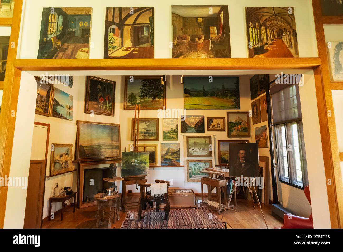 England, Kent, Westerham, Chartwell, Winston Churchill's Home, The Studio with display of ...