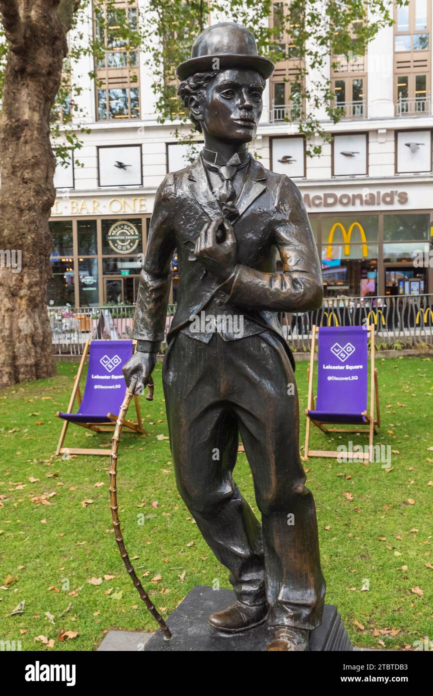 England, London, Leicester Square, Charlie Chaplin Statue Stock Photo ...