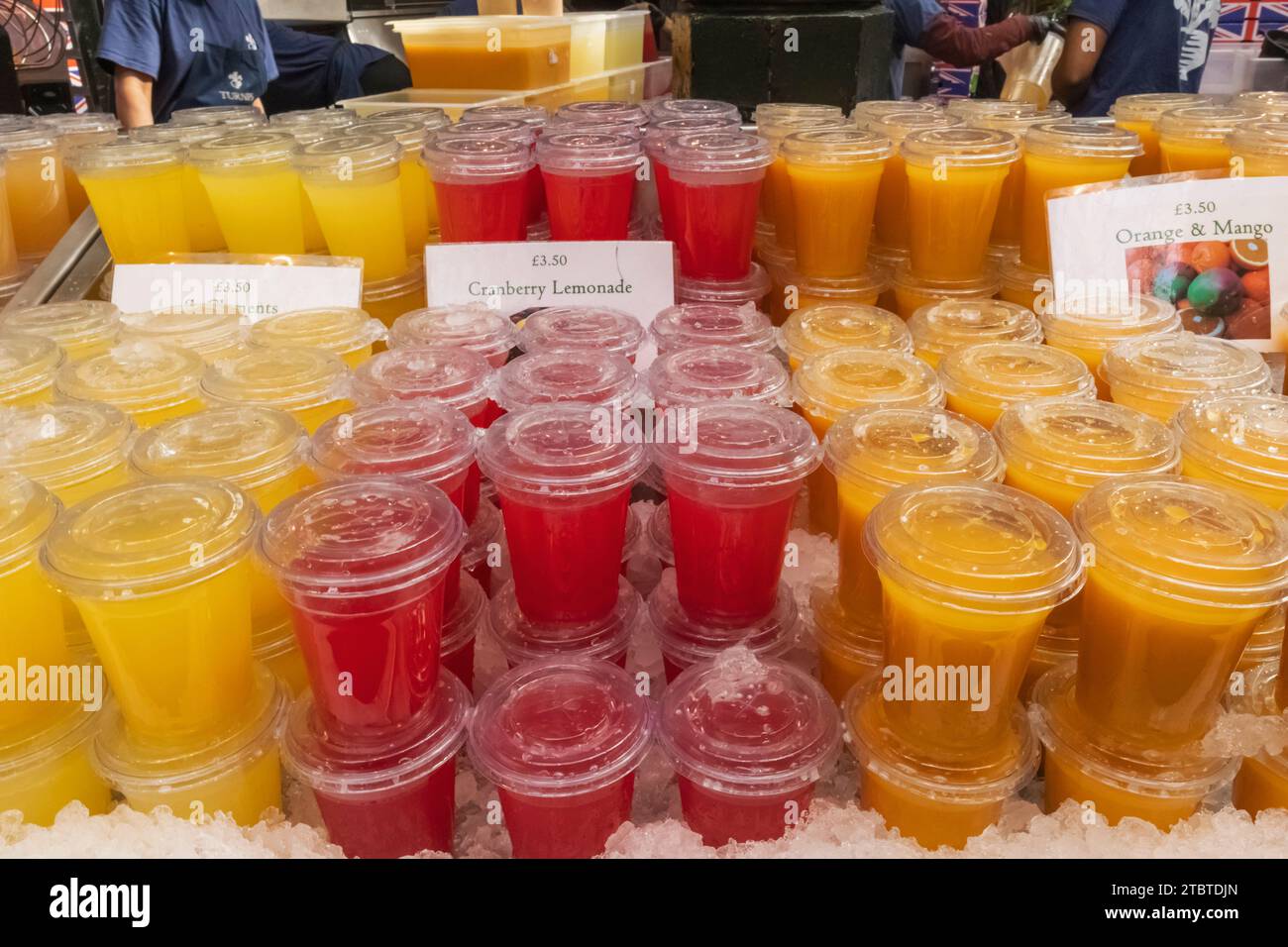 England, London, Southwark, Borough Market, Display of Fruit Drinks ...