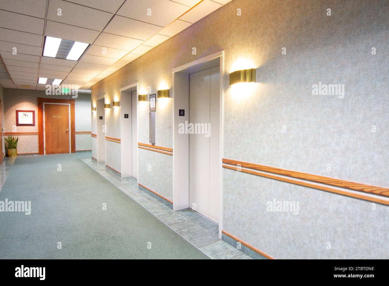 Corporate Office Hallway with Elevator Doors and Suite Entrance Stock ...