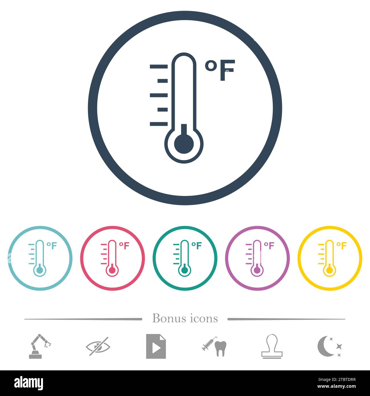 Fahrenheit thermometer cold temperature flat color icons in round outlines. 6 bonus icons ...