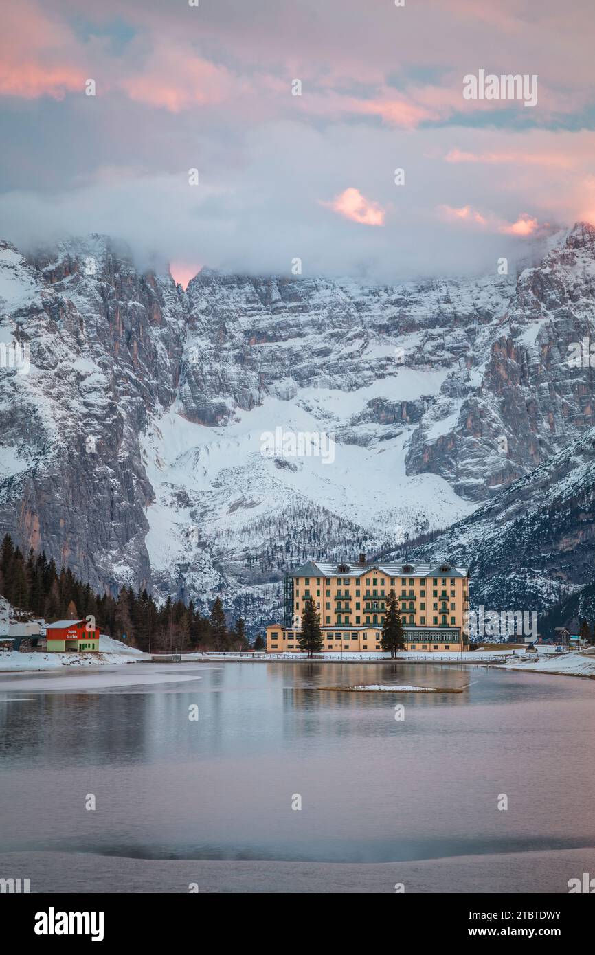 Italy, Veneto, province of Belluno, Auronzo di Cadore, iconic view of ...