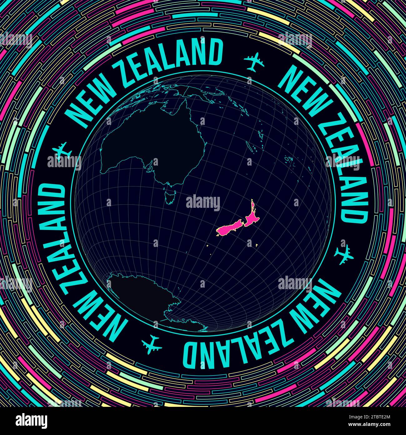 New Zealand on globe. Satellite view of the world centered to New ...