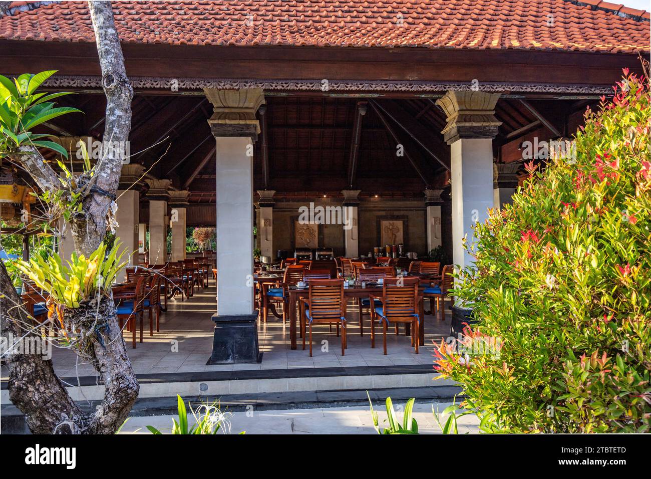 Restaurant on the beach in the morning in sanur hi-res stock ...