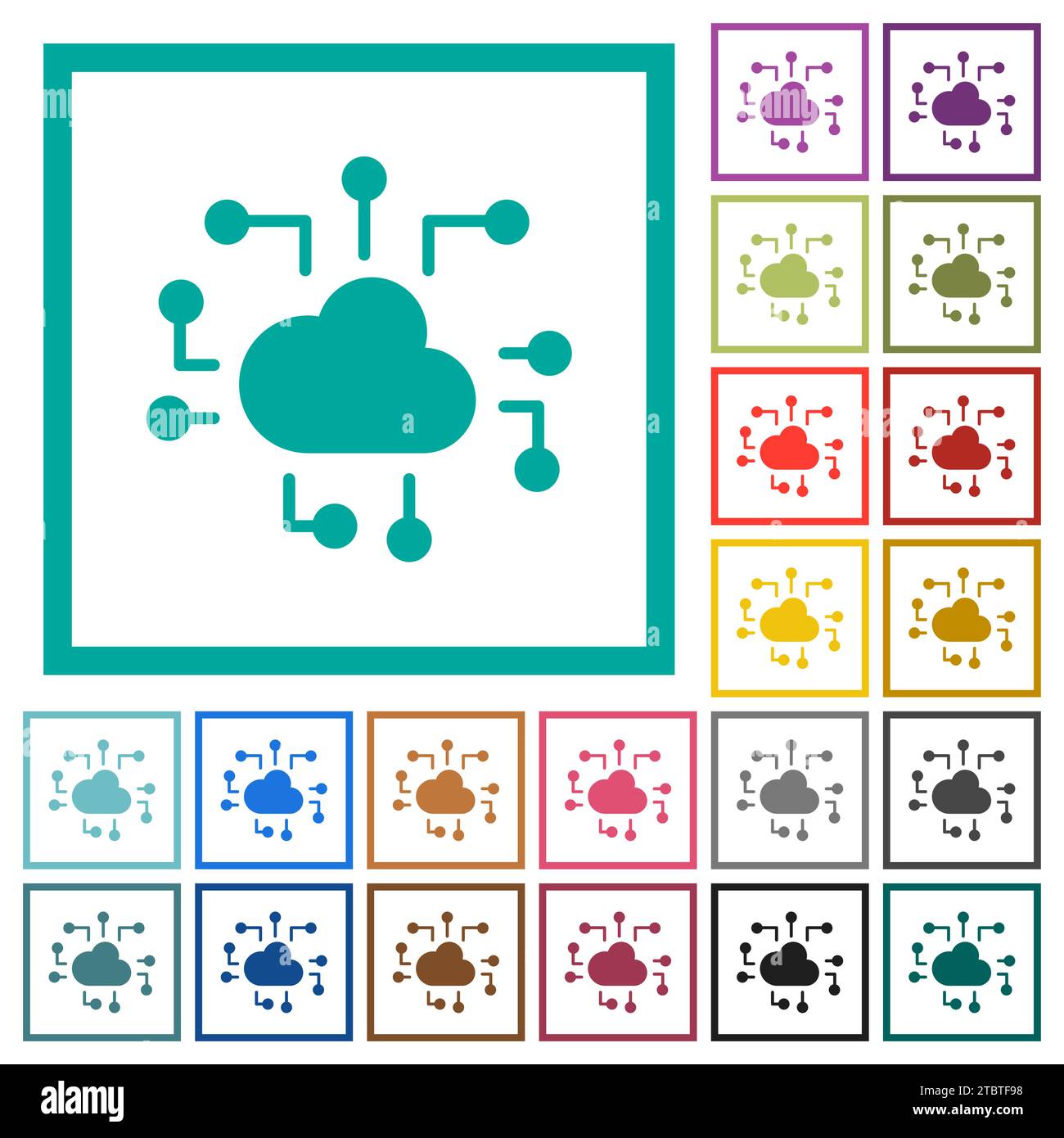 Cloud technology solid flat color icons with quadrant frames on white ...
