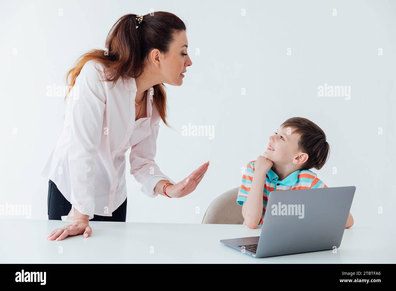 Female accounting boy working on computer online Stock Photo - Alamy
