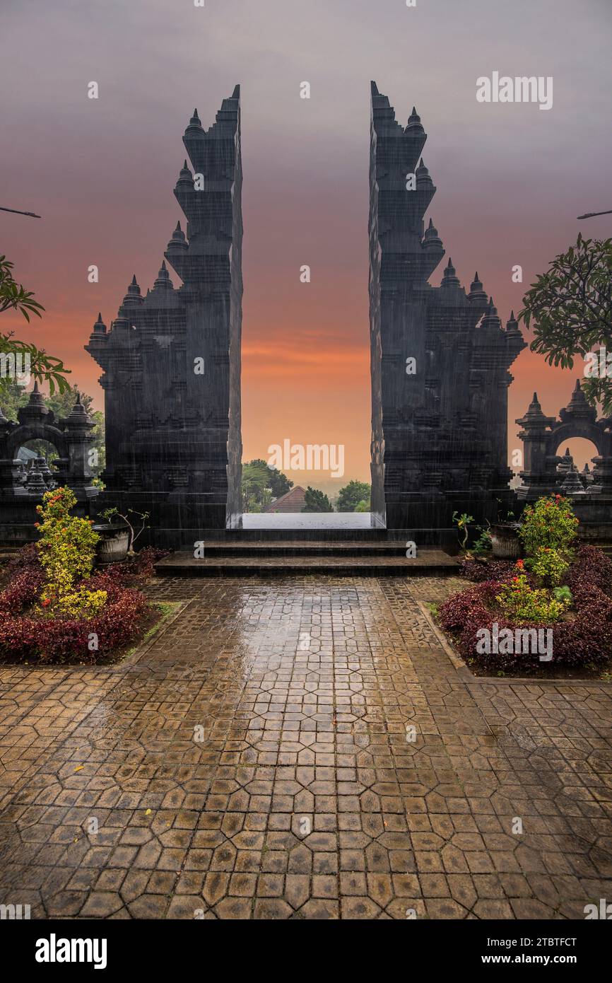 A Buddhist temple in the evening in the rain, the Brahmavihara-Arama ...