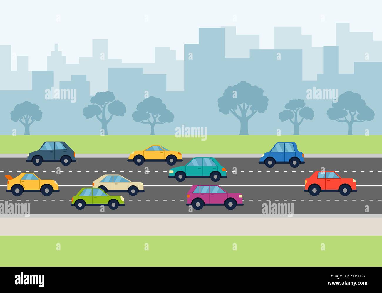 Cars on city road. Urban infrastructure and transport traffic ...