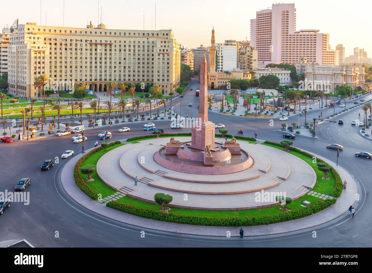 Famous Obelisk in the middle of Tahrir square, main government place of ...