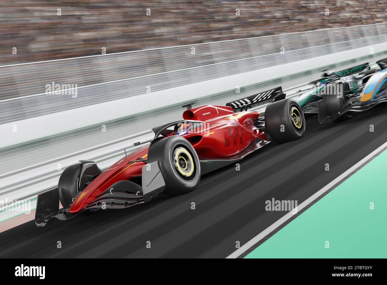 Formula one race car on night track without any branding - 3D rendering ...