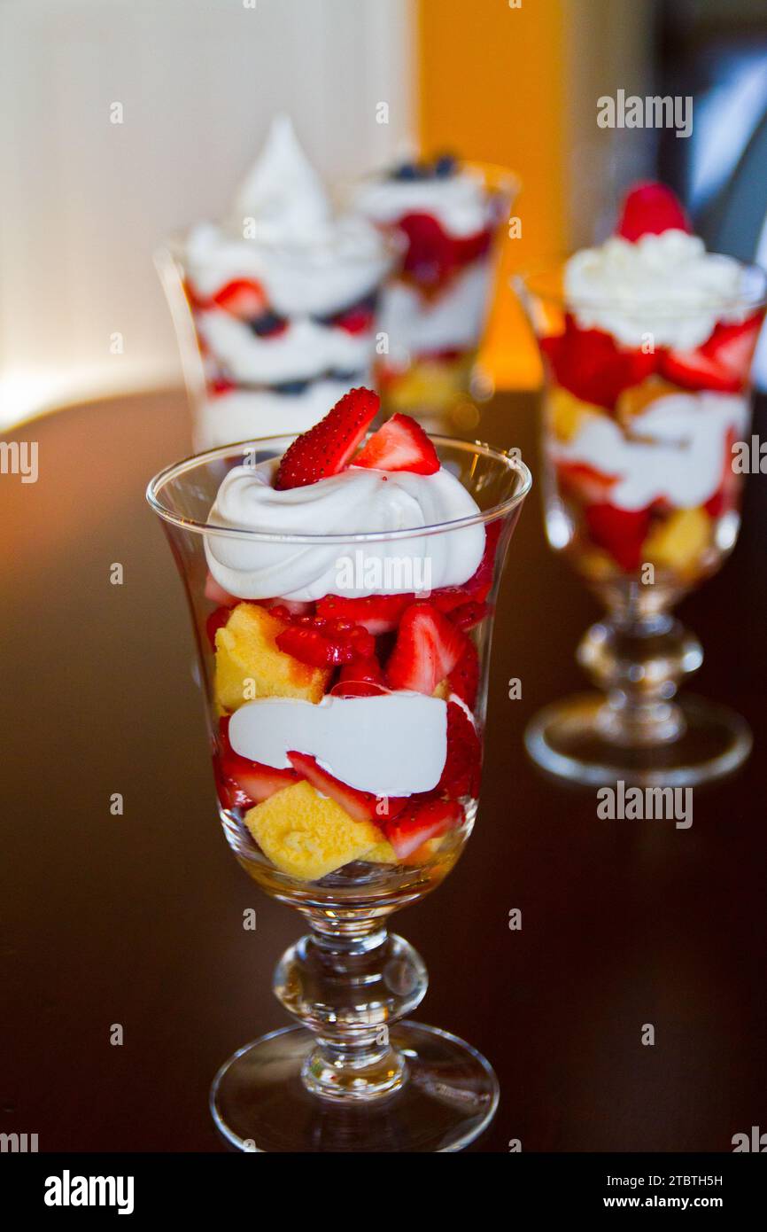 Elegance of Strawberry Shortcake Desserts in Sundae Cups Close-Up Stock ...