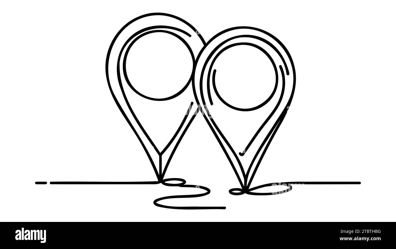 Location pointer continuous one line drawing. GPS navigation line route mark. Vector ...