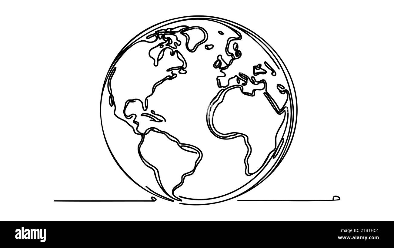 Globe. Earth globe one line drawing of world map minimalist vector ...