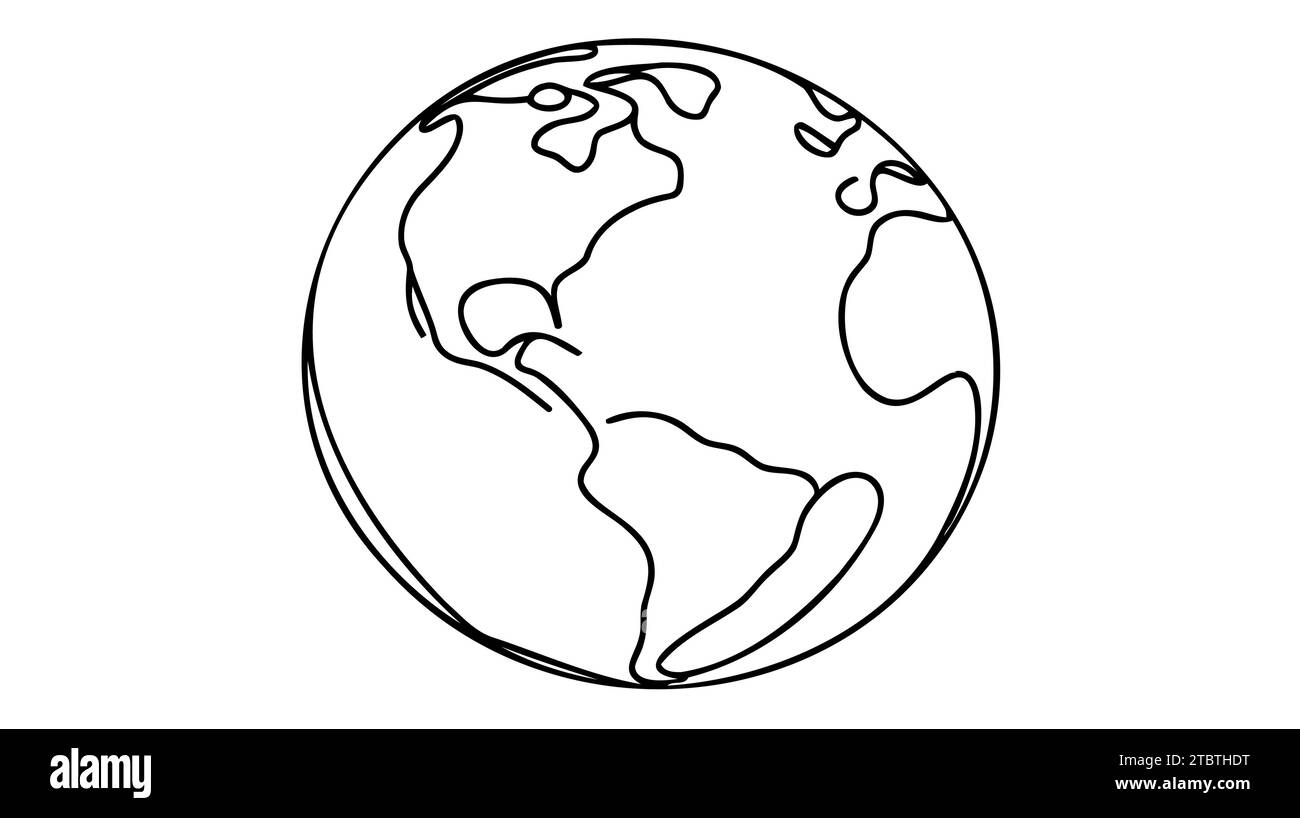 Globe. Earth globe one line drawing of world map minimalist vector ...