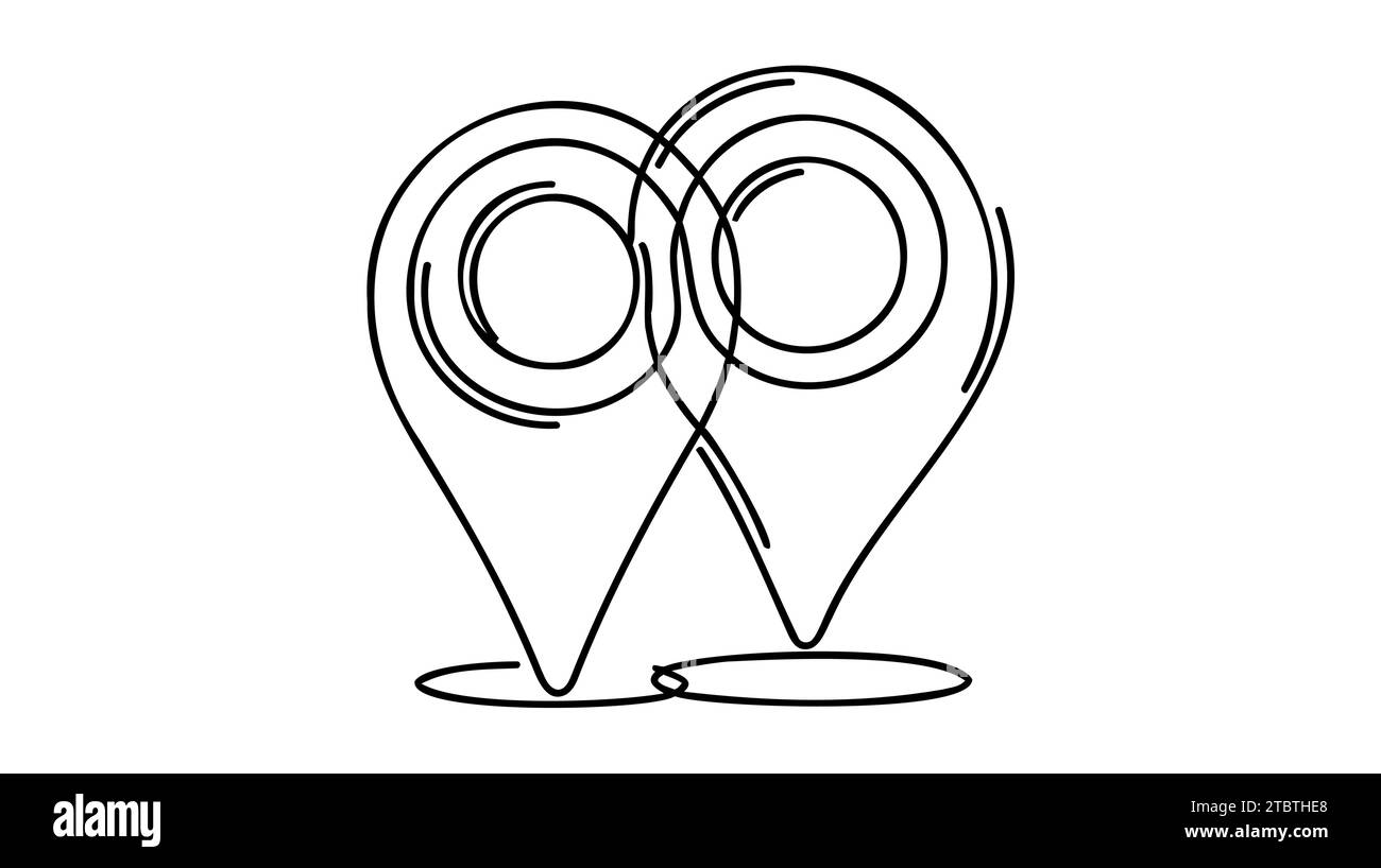 Location pointer continuous one line drawing. GPS navigation line route mark. Vector ...