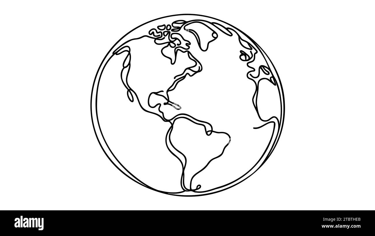 Globe. Earth globe one line drawing of world map minimalist vector ...