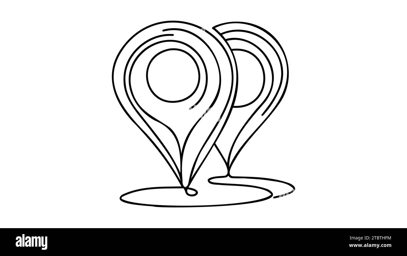 Location pointer continuous one line drawing. GPS navigation line route mark. Vector ...