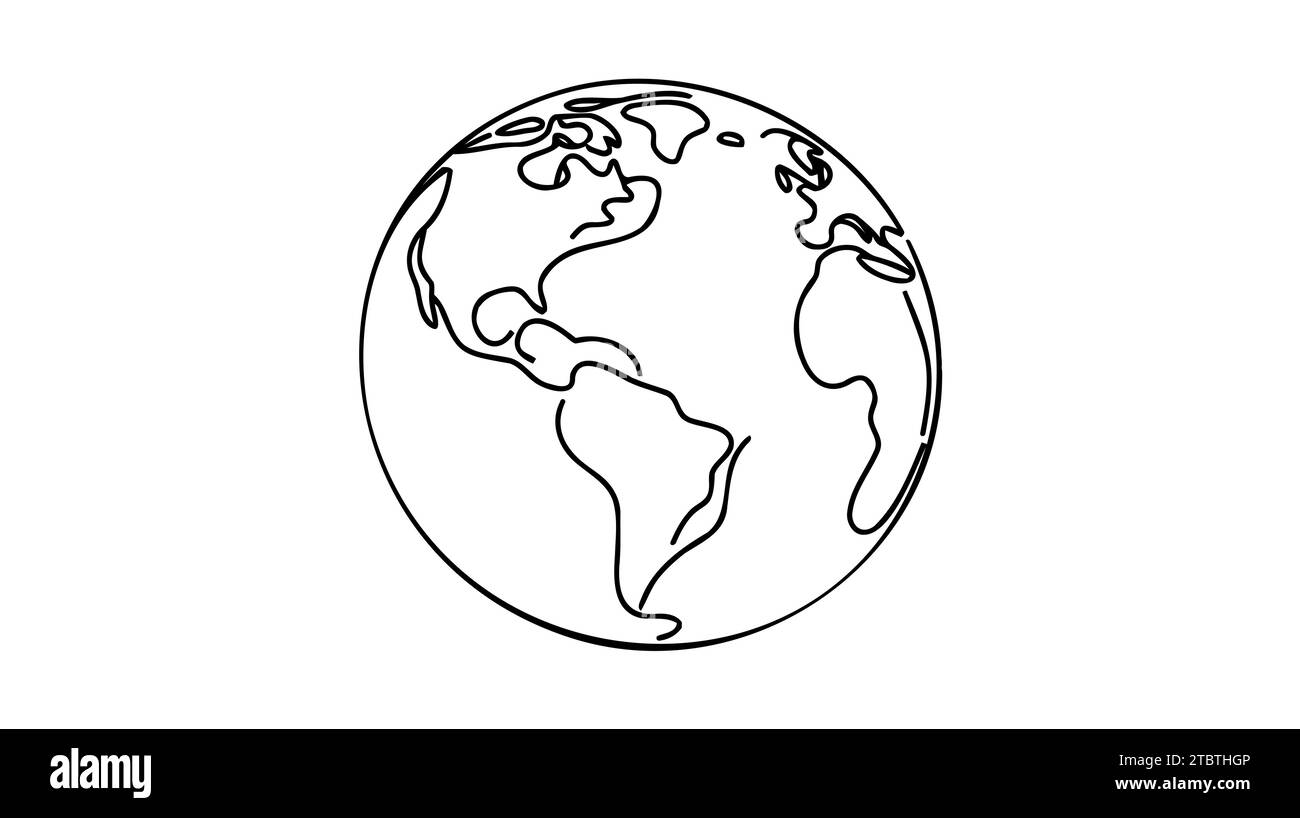 Globe. Earth globe one line drawing of world map minimalist vector ...