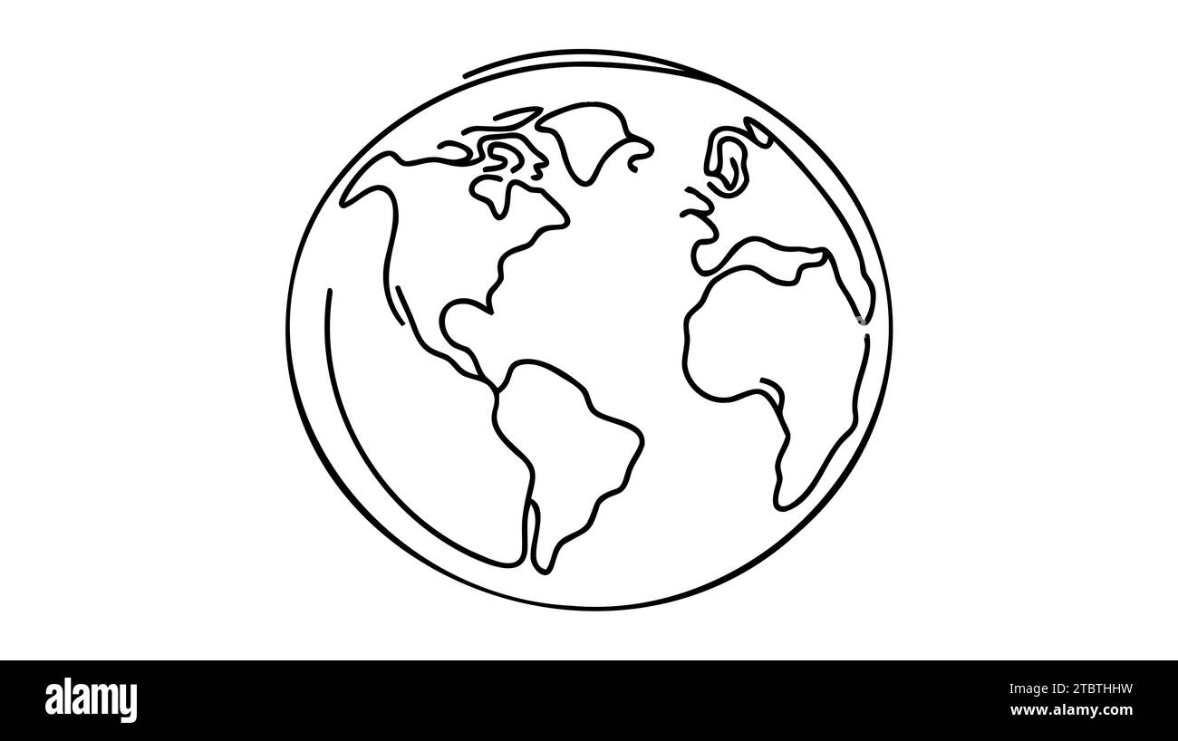Globe. Earth globe one line drawing of world map minimalist vector ...