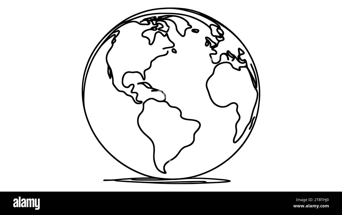 Globe. Earth globe one line drawing of world map minimalist vector ...