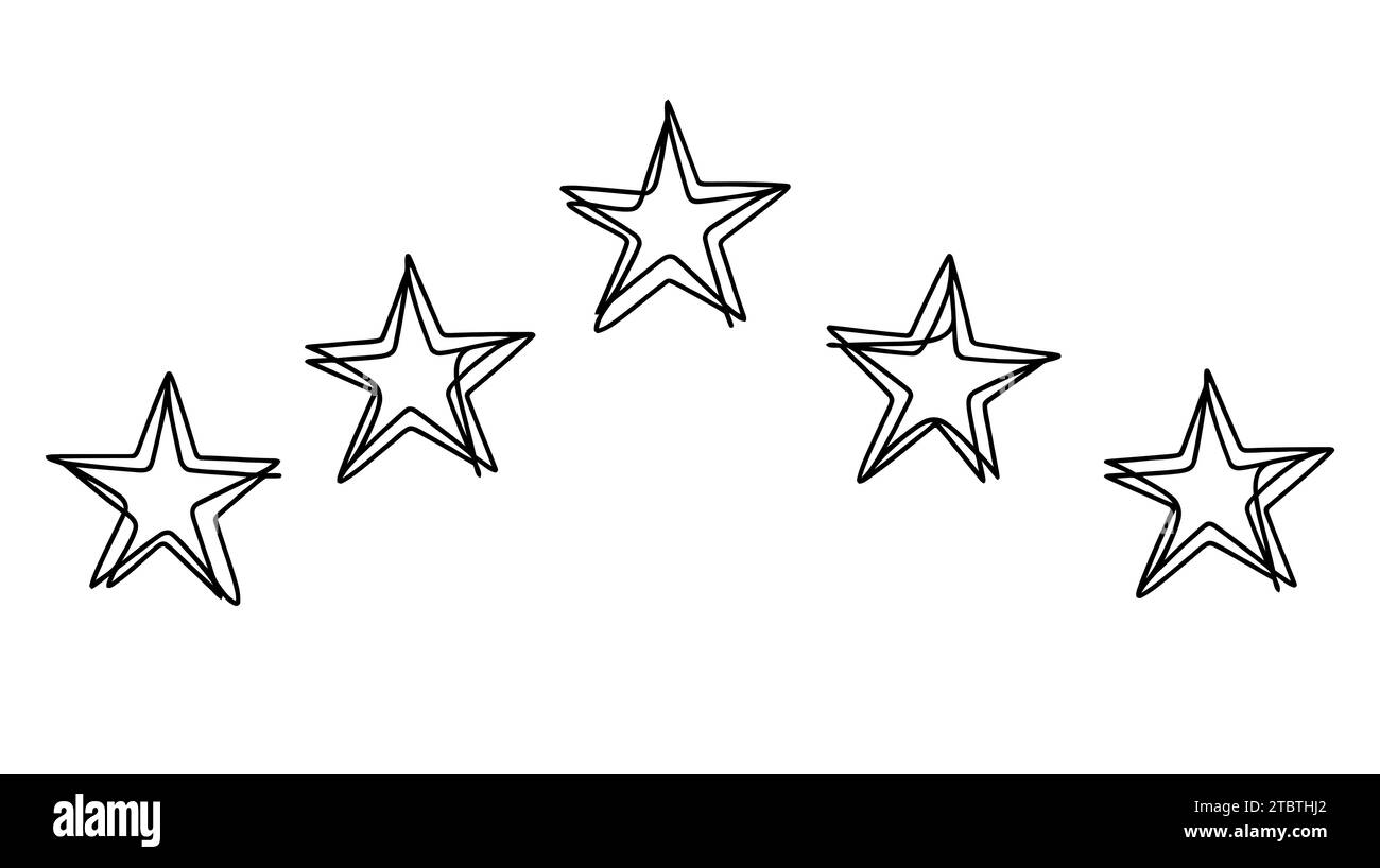 Hand draw doodle of five stars illustration in continuous line arts ...