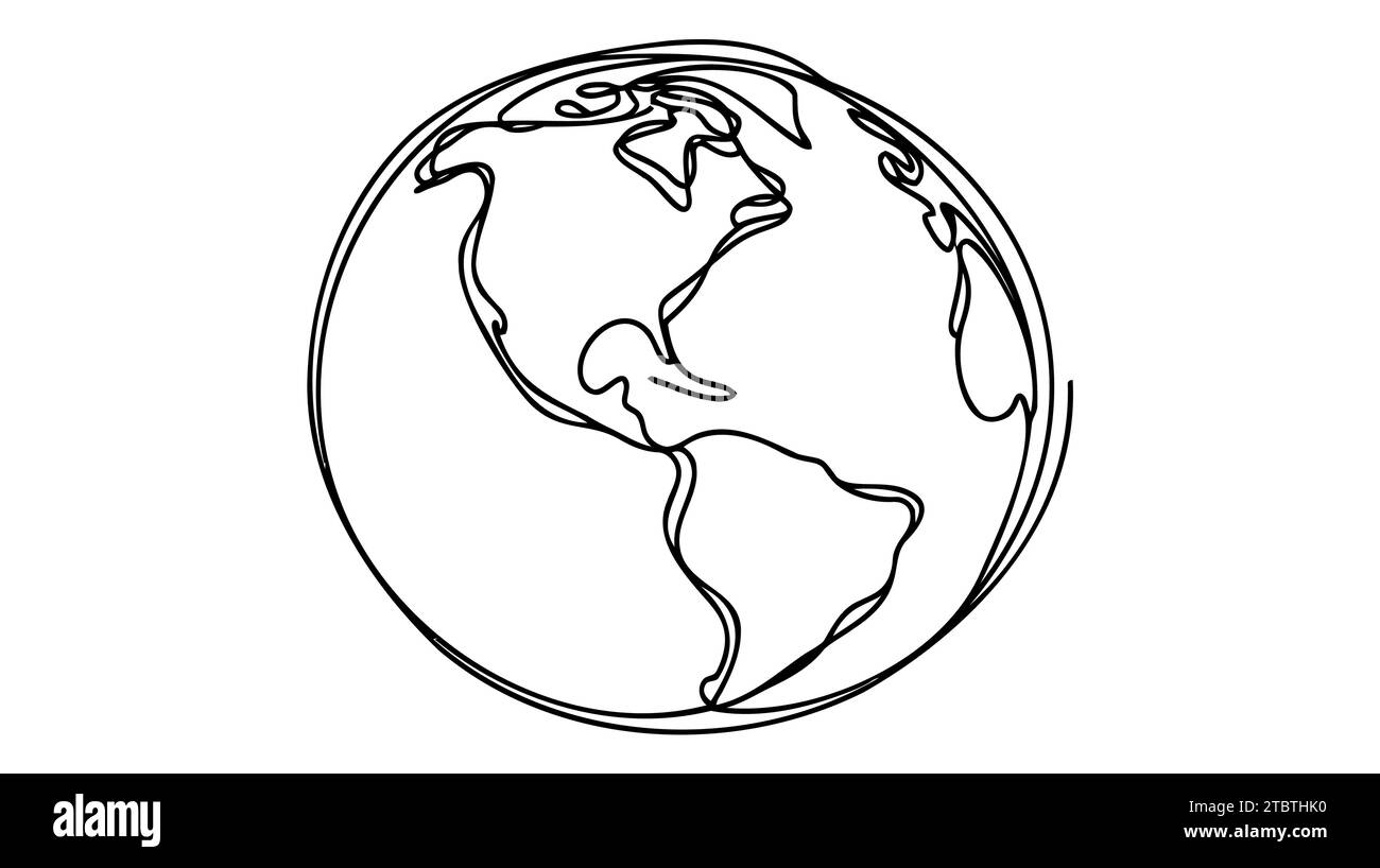 Globe. Earth globe one line drawing of world map minimalist vector ...