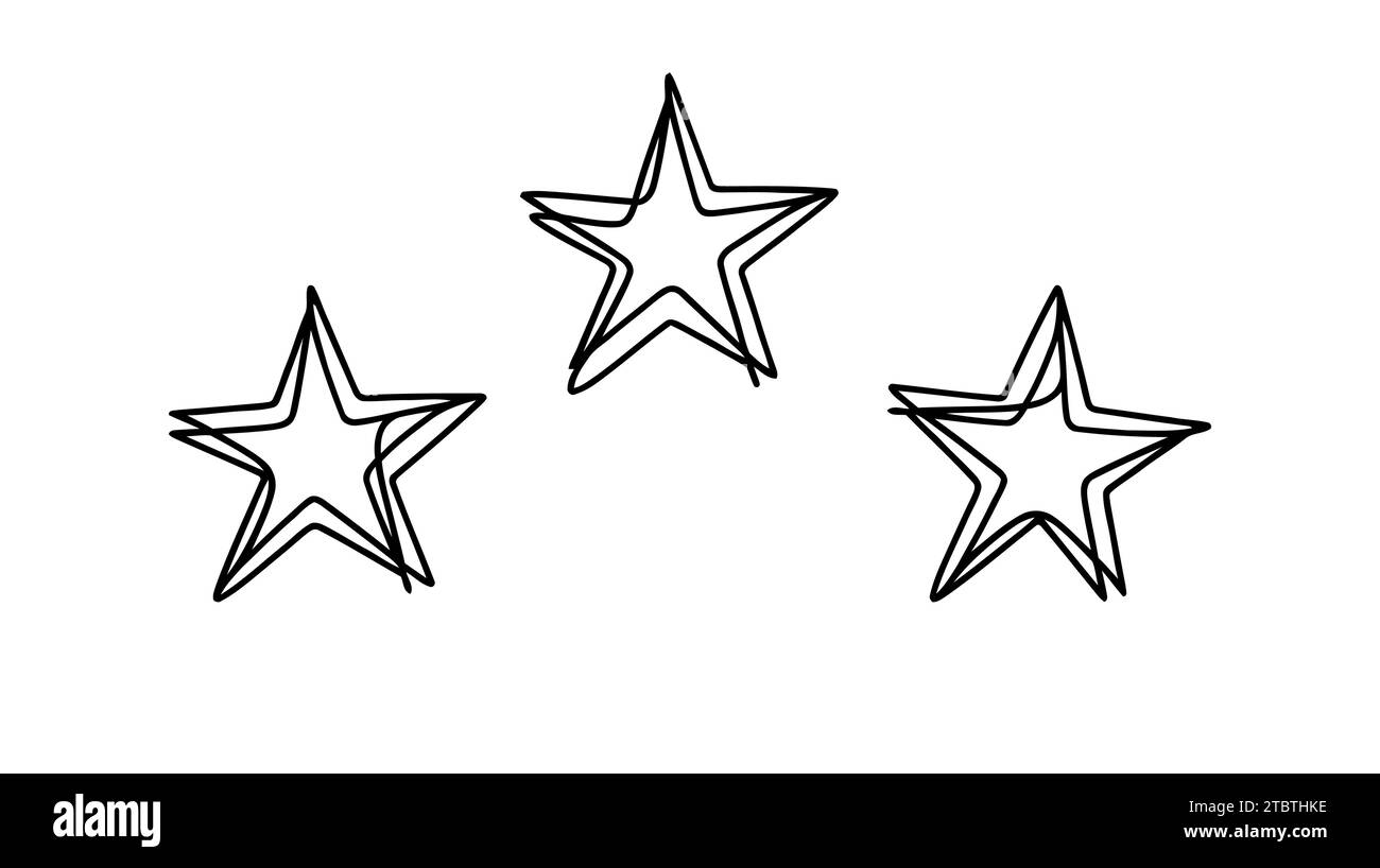 Hand draw doodle of three stars illustration in continuous line arts ...