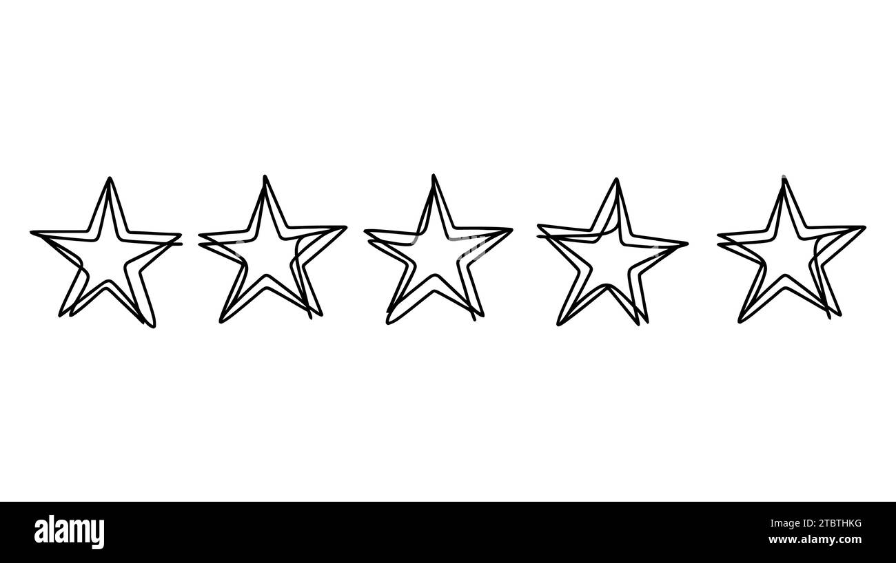 Hand draw doodle of five stars illustration in continuous line arts ...